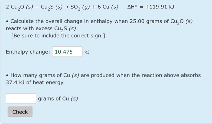Solved 2 Cu2O (s) Cu2S (s) SO2 (g) 6 Cu (s) AHo+119.91 k] | Chegg.com