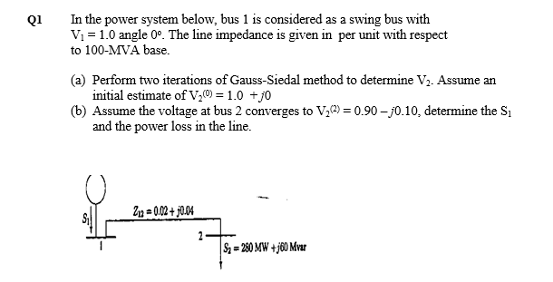 Solved Q1 ﻿In the power system below, bus 1 ﻿is considered | Chegg.com