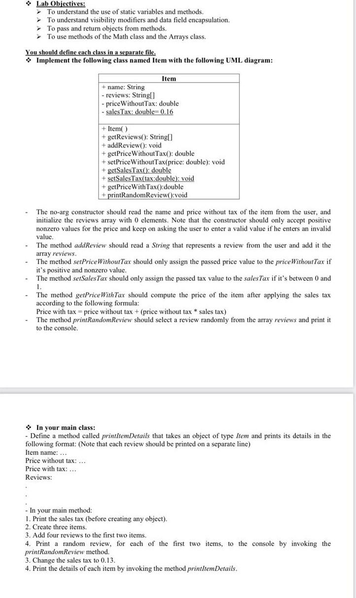 Solved • Lab Objectives: To understand the use of static | Chegg.com