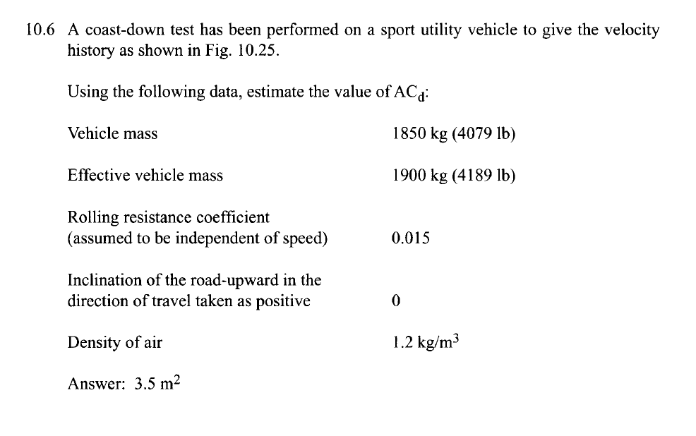 Solved 10.6 A coast-down test has been performed on a sport | Chegg.com