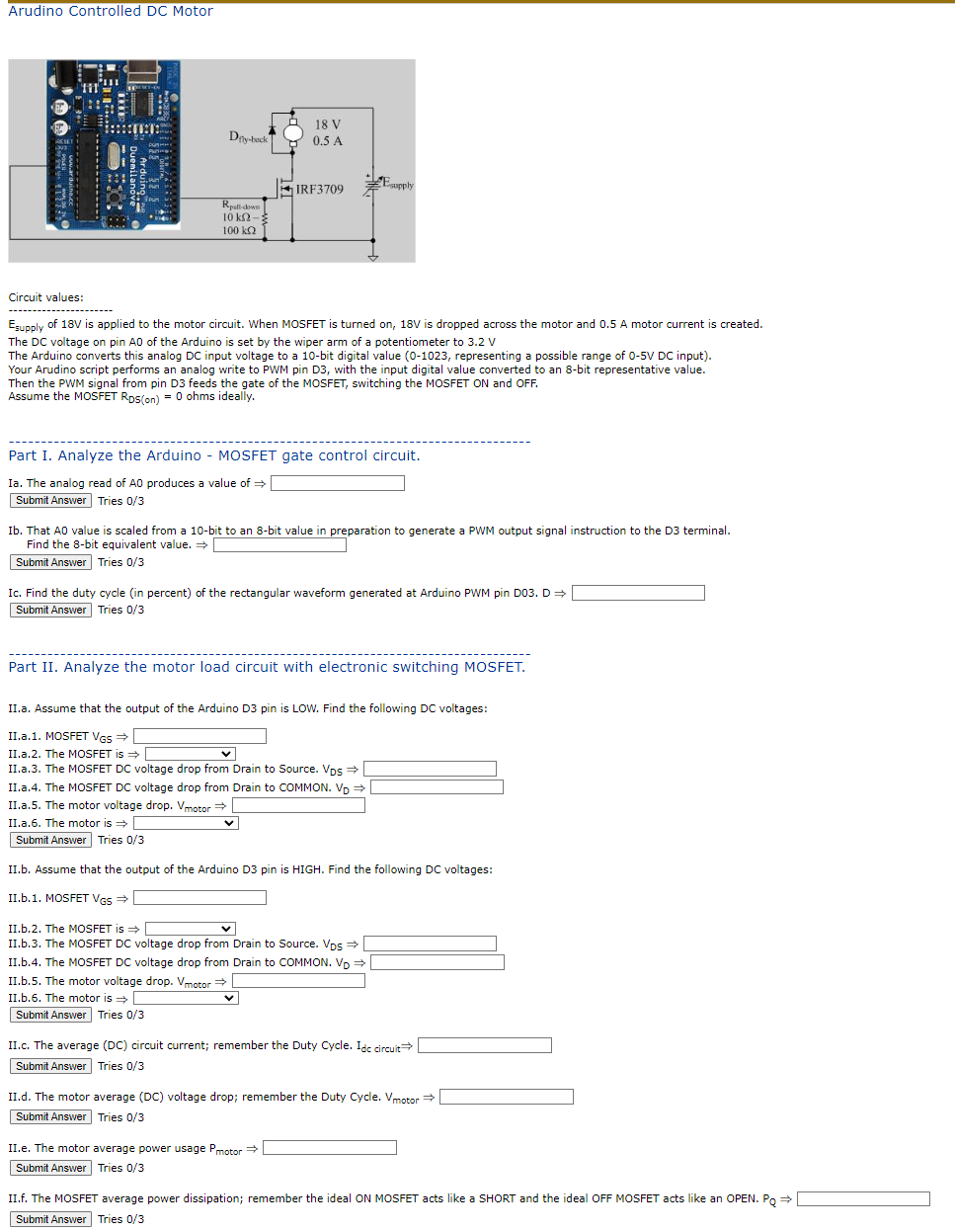 Solved Arudino Controlled DC Motor Circuit values: Esupply | Chegg.com