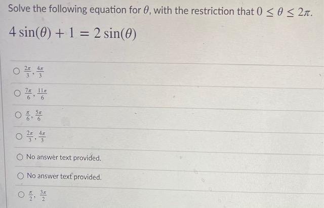 Solved Solve the following equation for 0, with the | Chegg.com