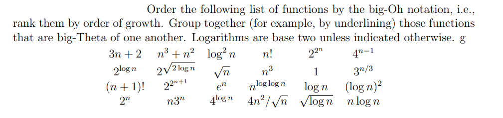 Solved Order the following list of functions by the big-Oh | Chegg.com
