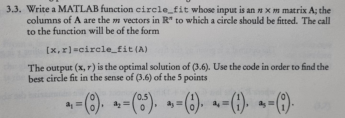 3.3. Write a MATLAB function circle_fit whose input | Chegg.com
