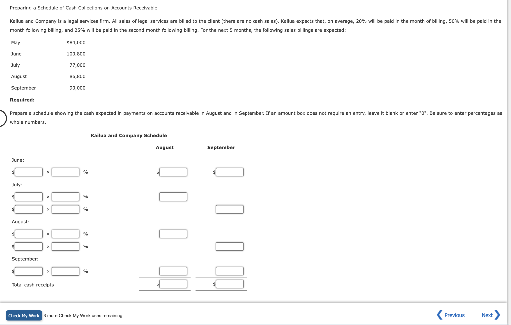 [Solved]: Preparing a Schedule of Cash Collections on Acco