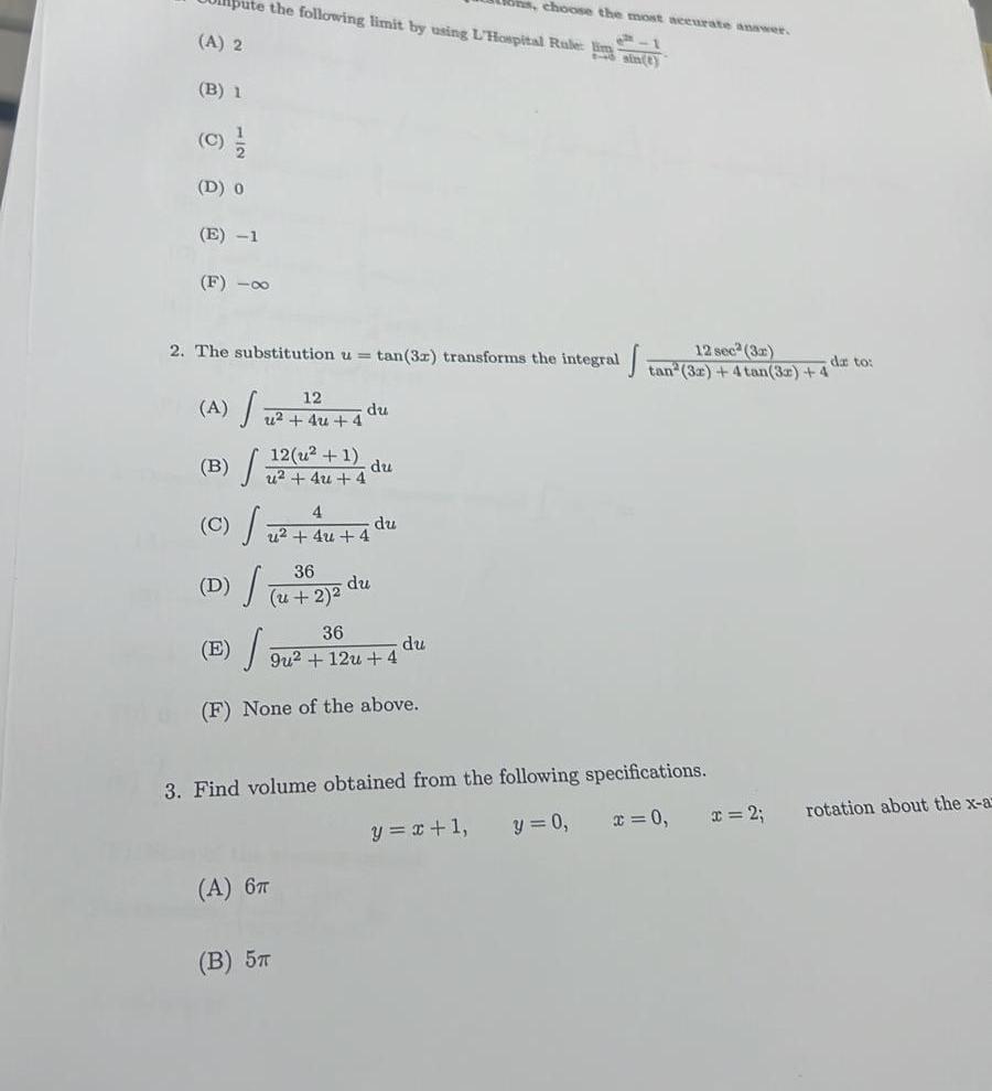 Solved (A) 2 (B) 1 (C) 21 (D) 0 (E) −1 (F) −∞ 2. The | Chegg.com