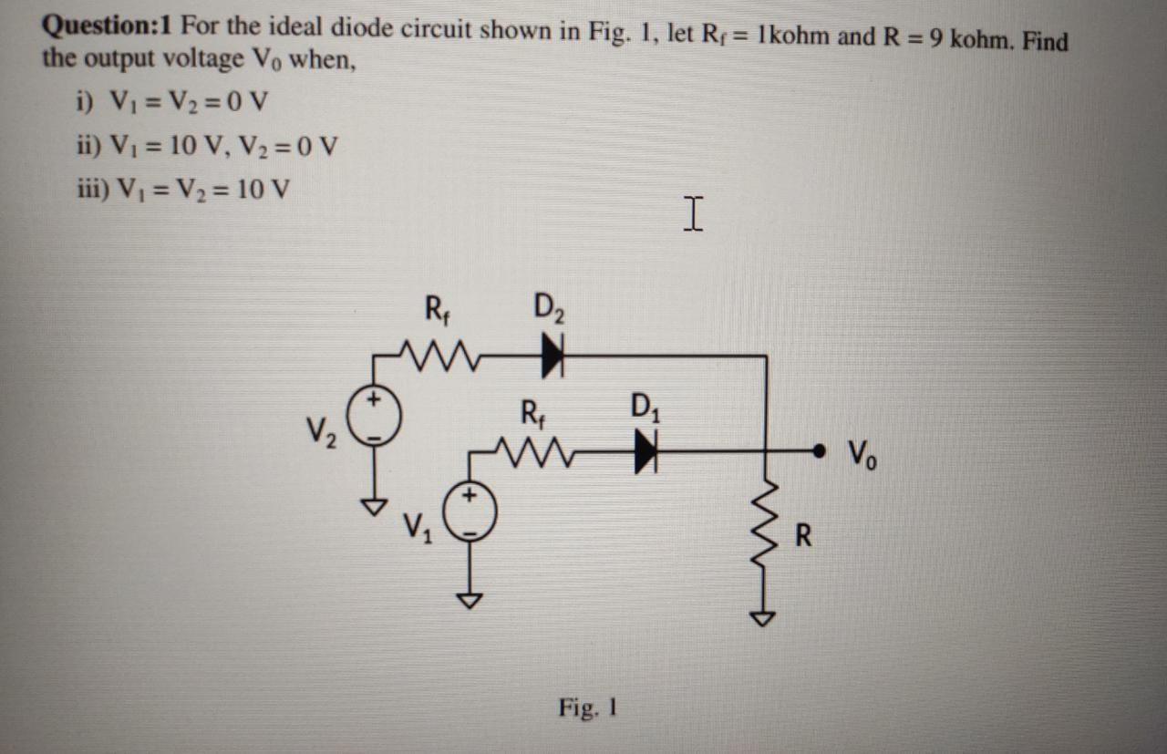 Solved Question:1 For the ideal diode circuit shown in Fig. | Chegg.com