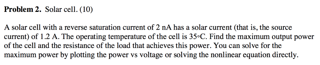 Solved Problem 2. Solar cell. (10) A solar cell with a | Chegg.com