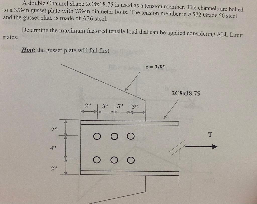 Solved A double Channel shape 2C8x18.75 is used as a tension | Chegg.com