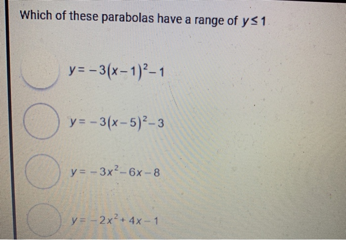 Solved Which of these parabolas have a range of y s 1 / | Chegg.com