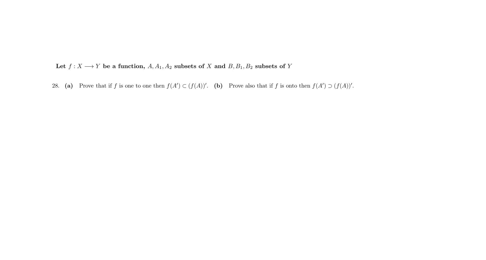 Solved Let f:X + Y be a function, A, A1, A2 subsets of X and | Chegg.com