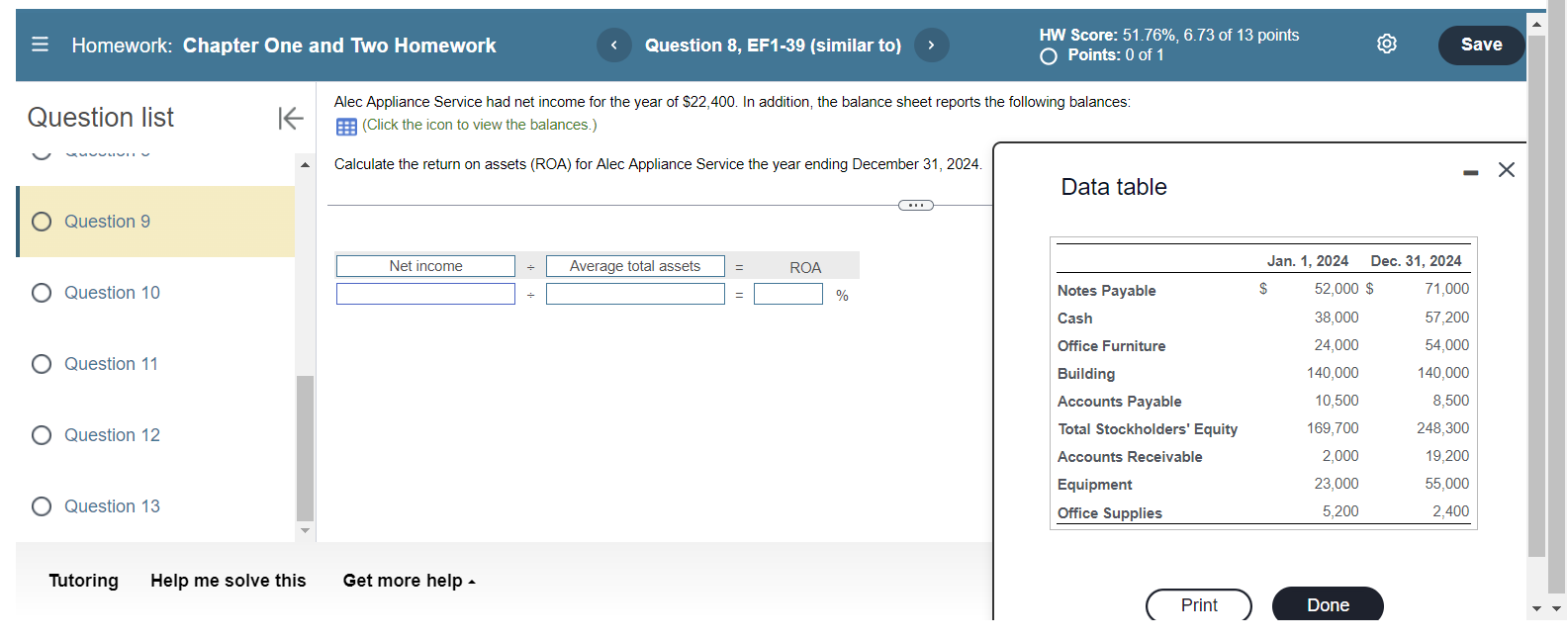 Solved - Calculate the return on assets (ROA) for Alec | Chegg.com