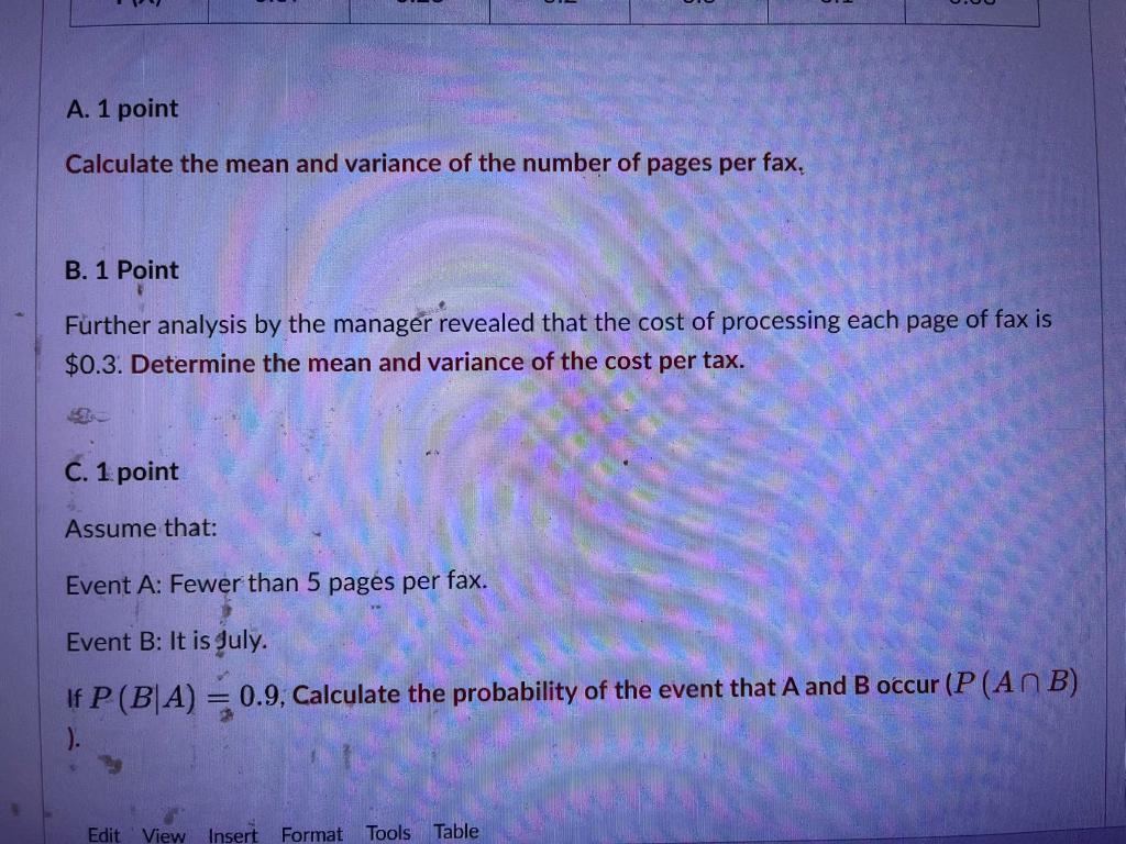 Solved A. 1 point Calculate the mean and variance of the | Chegg.com