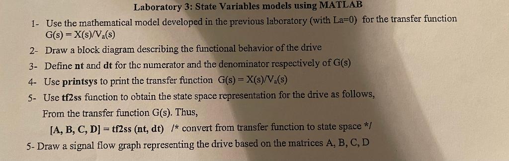 Solved Laboratory 3: State Variables models using MATLAB 1- | Chegg.com
