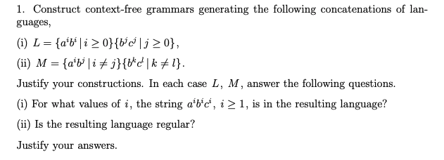 Solved 1. Construct context-free grammars generating the | Chegg.com