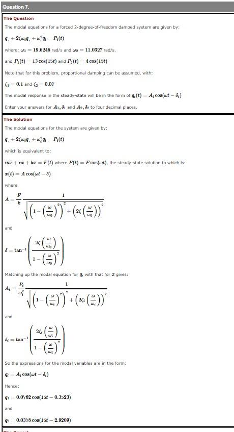Solved The modal equations for a forced 2-degree-of-freedom | Chegg.com