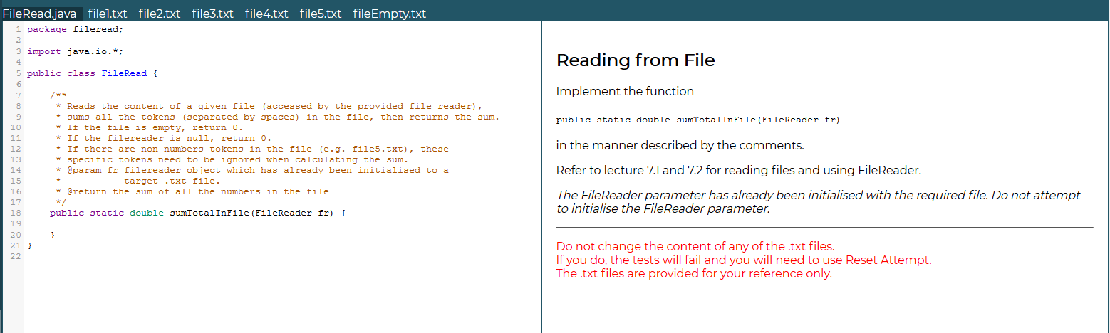 Solved implement this code by java. The file fileEmpty is a | Chegg.com