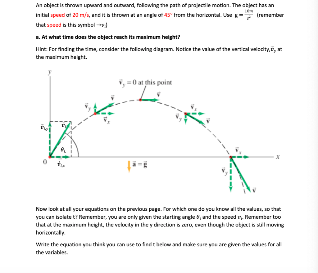 Solved 10m An object is thrown upward and outward, following | Chegg.com