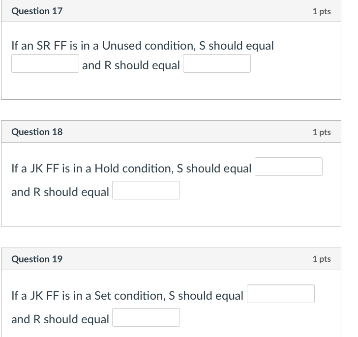 Solved Question 17 1 pts If an SR FF is in a Unused | Chegg.com