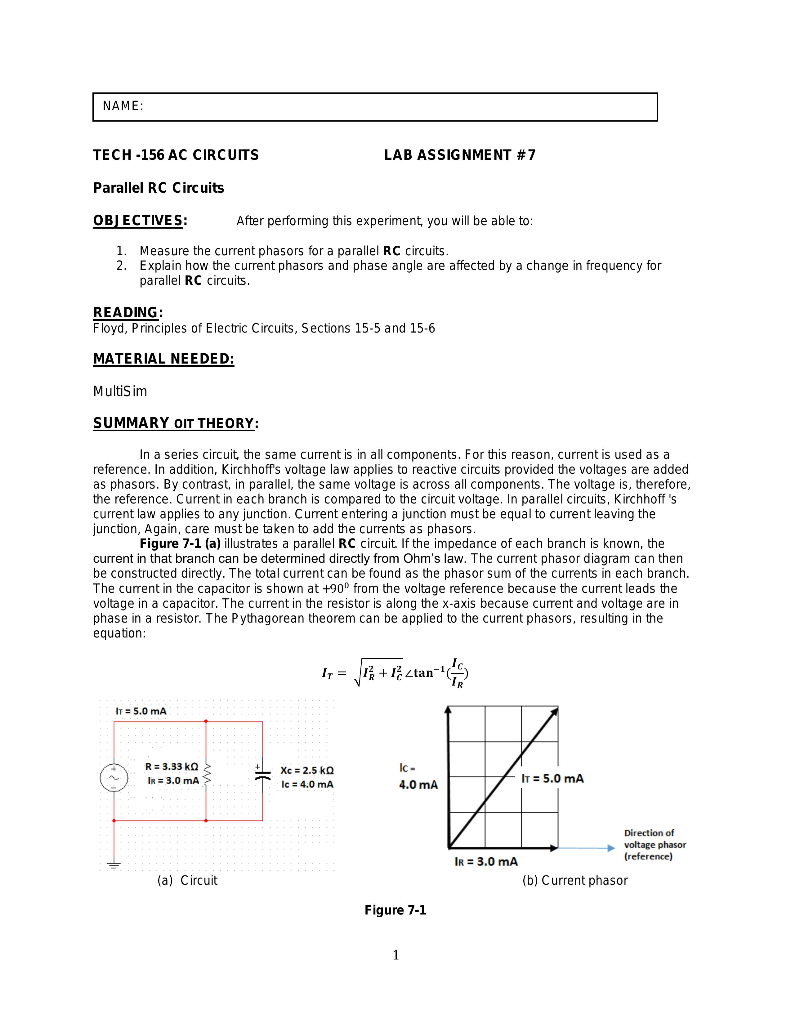 NAME: TECH-156 AC CIRCUITS LAB ASSIGNMENT #7 Parallel | Chegg.com