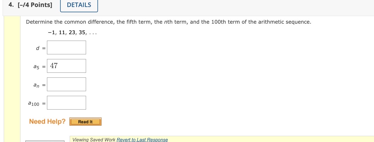 Solved Determine the common difference, the fifth term, the | Chegg.com
