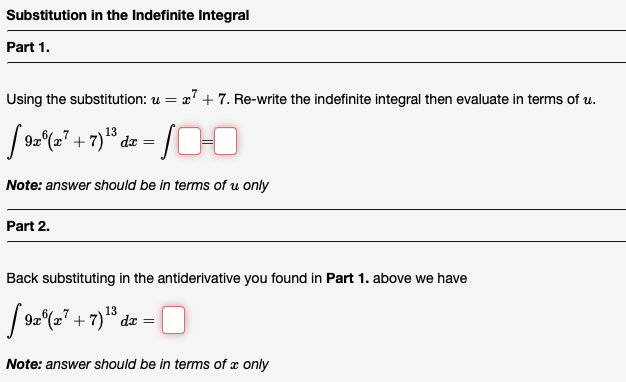 Solved Using the substitution: u=x7+7. Re-write the | Chegg.com
