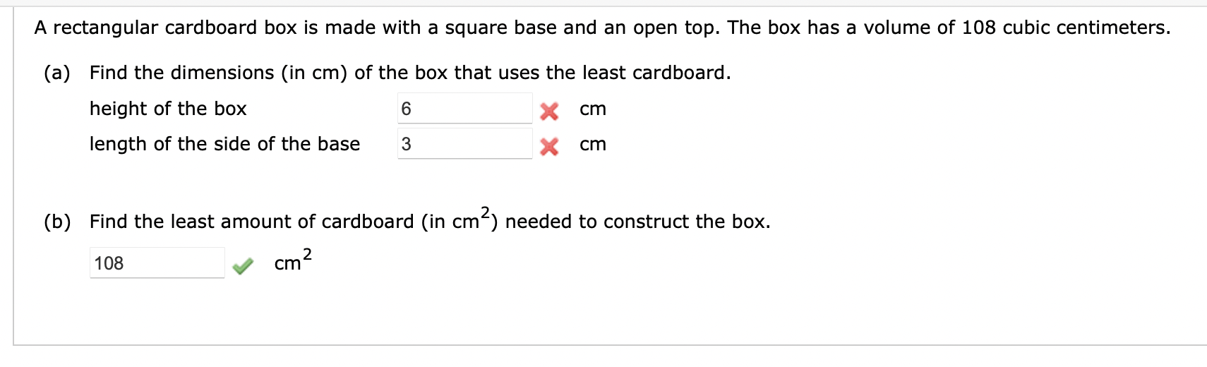 Solved A rectangular cardboard box is made with a square | Chegg.com