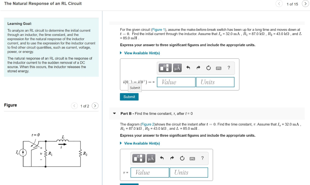 Solved The Natural Response of an RL Circuit - 1 of 15 | Chegg.com