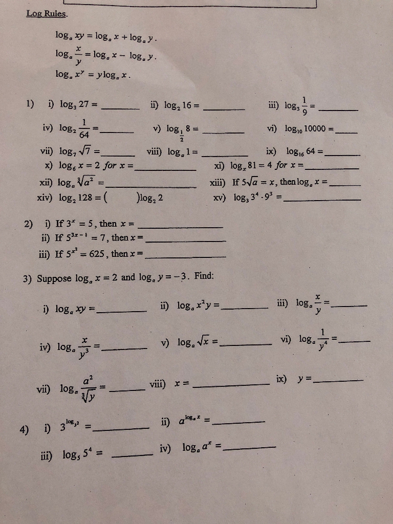 Solved Log Rules loga xy = 108. x + loga y log, log, x - | Chegg.com