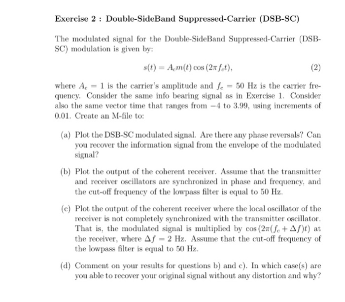 Exercise 2 : Double-SideBand Suppressed-Carrier | Chegg.com