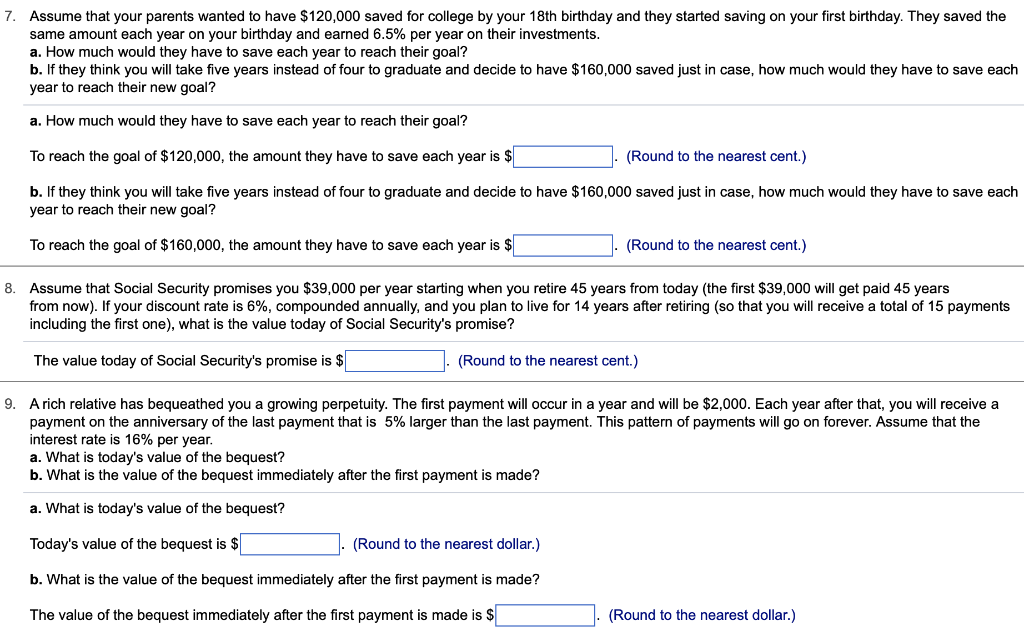 Solved 7. Assume that your parents wanted to have $120,000 | Chegg.com