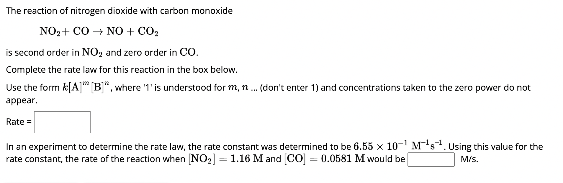 Solved The reaction of nitrogen dioxide with carbon monoxide | Chegg.com
