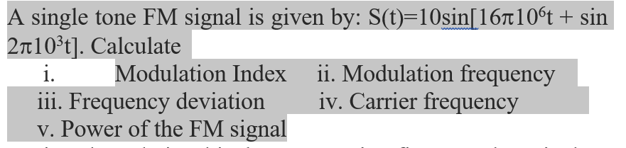A single tone FM signal is given by: | Chegg.com
