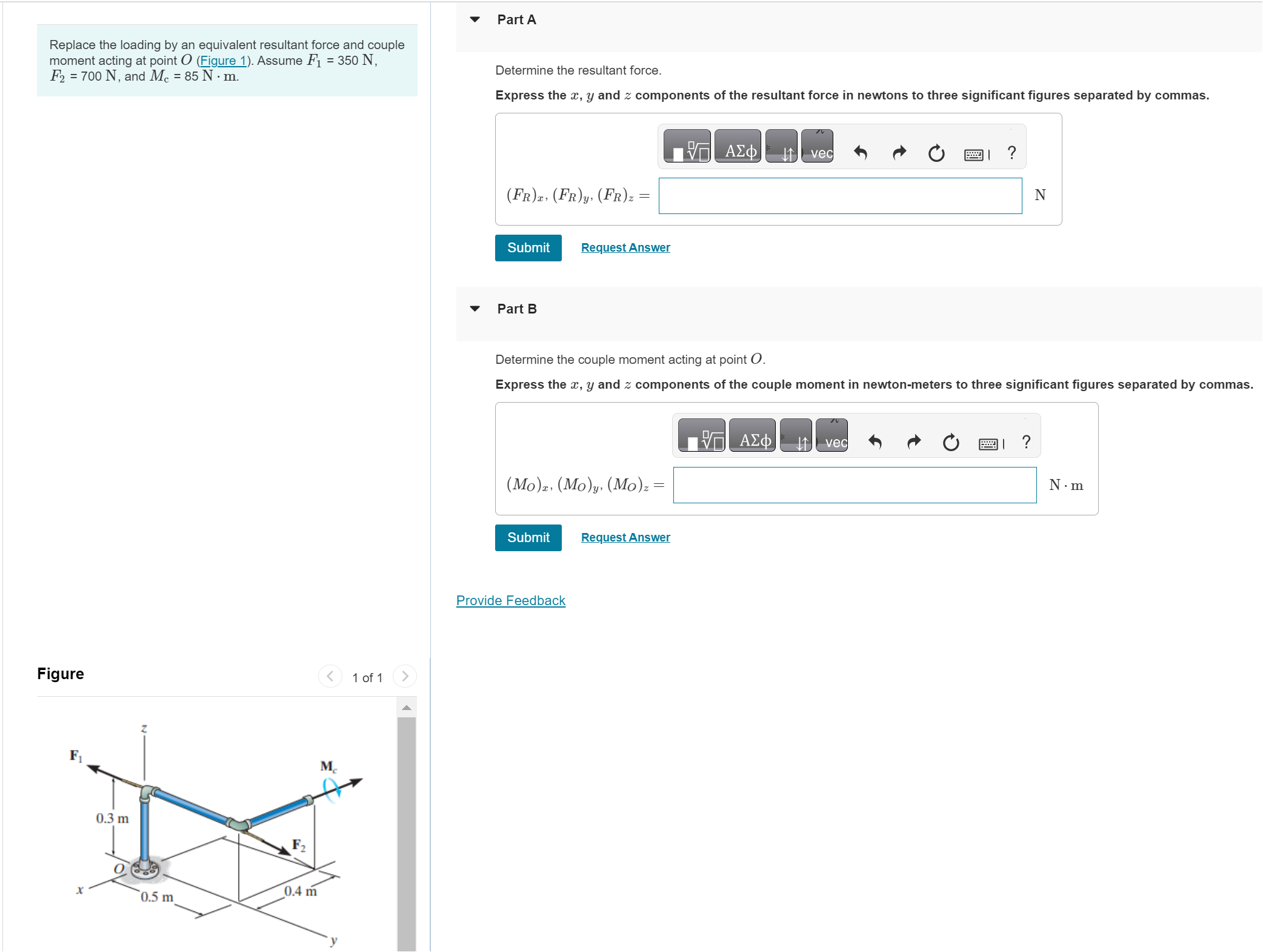 Solved Replace the loading by an equivalent resultant force | Chegg.com