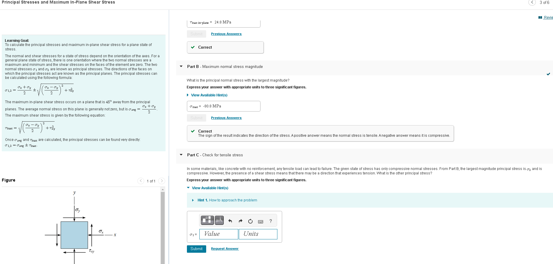 Solved Principal Stresses and Maximum In-Plane Shear Stress | Chegg.com
