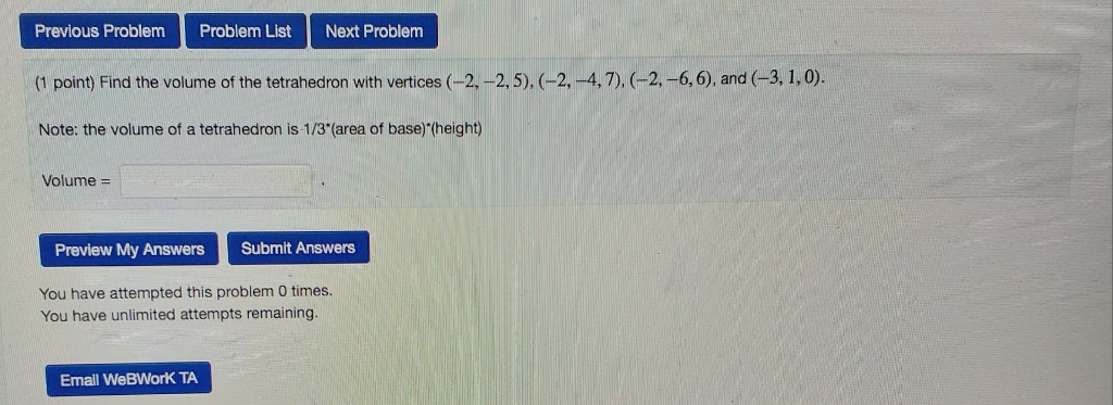 Solved Previous Problem Problem List Next Problem 1 Point