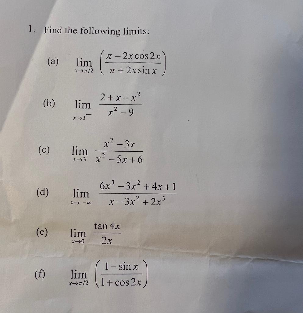 Solved 1. Find the following limits: (a) | Chegg.com