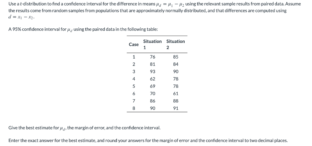 Solved Use A T distribution To Find A Confidence Interval Chegg