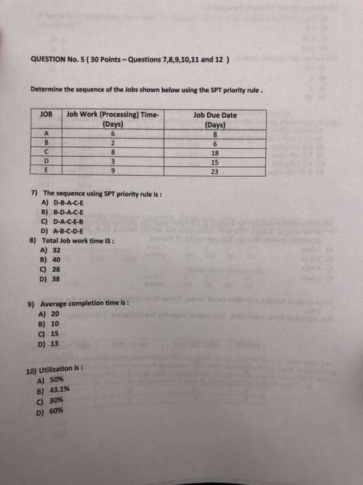 Solved QUESTION No. 5 (30 Points-Questions 7,8,9,10,11 and | Chegg.com