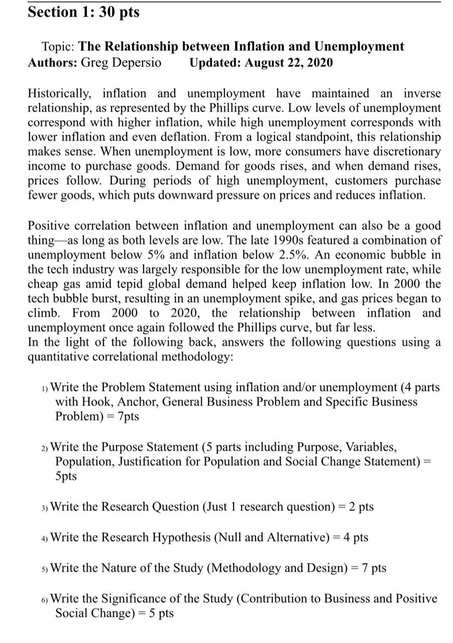 Section 1: 30pts Topic: The Relationship between | Chegg.com