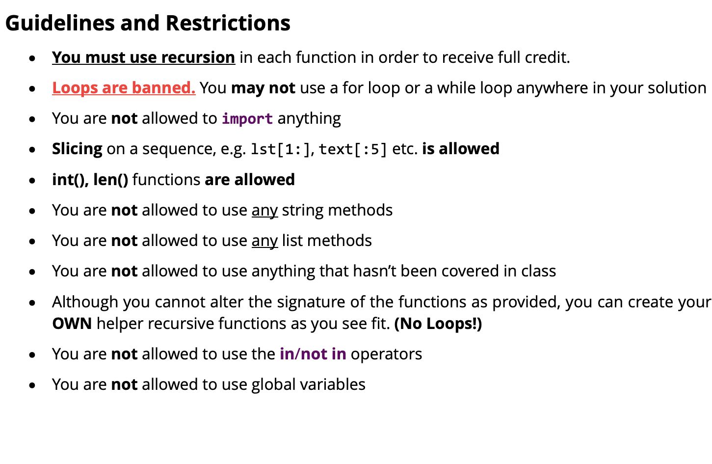 Solved Guidelines and Restrictions . You must use recursion | Chegg.com