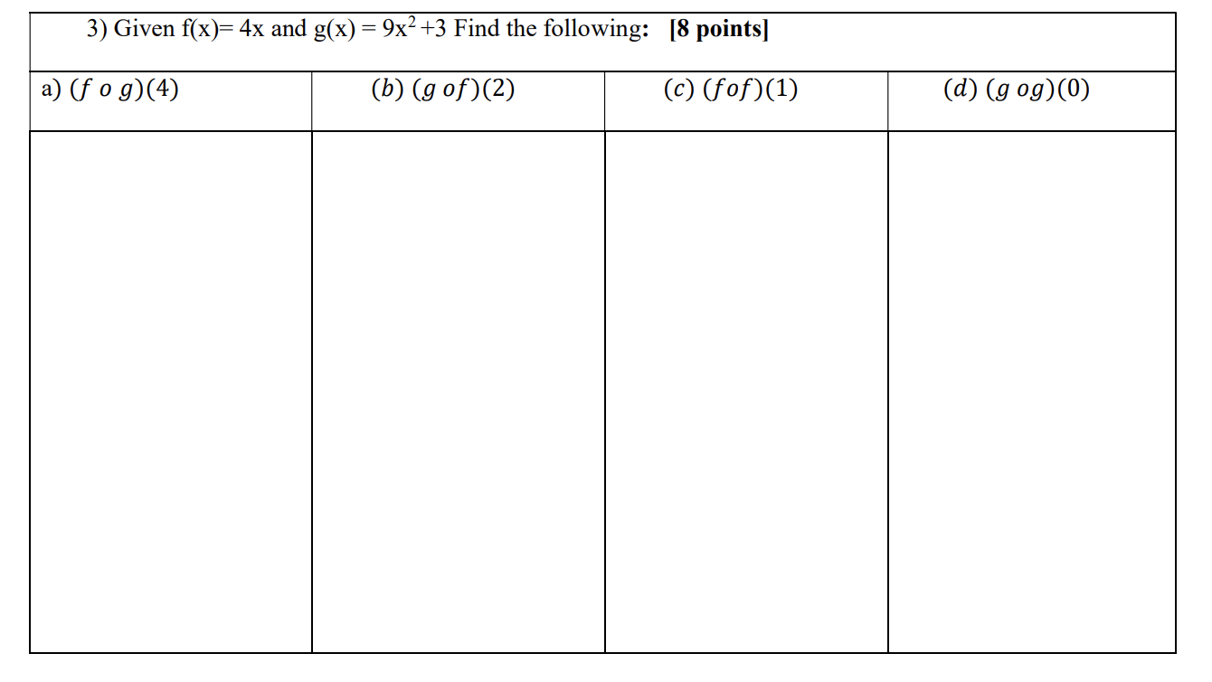 Solved f(x)=4x and g(x)=9x2+3 | Chegg.com