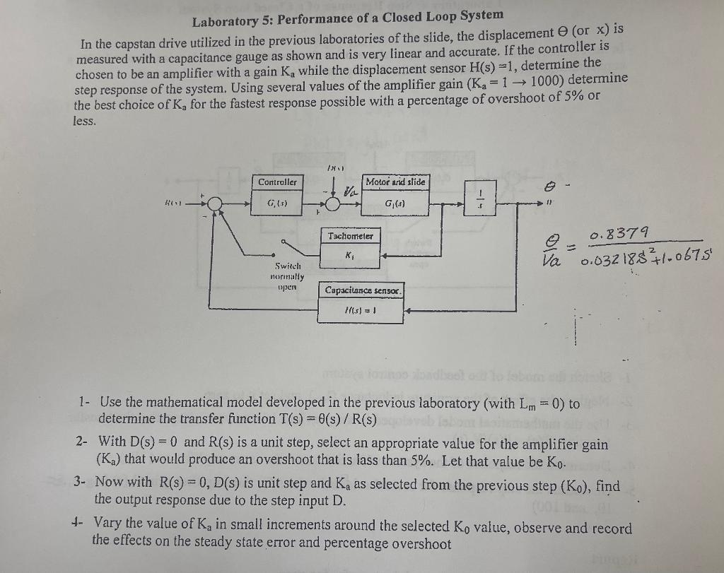 Solved Laboratory 5: Performance of a Closed Loop System In | Chegg.com