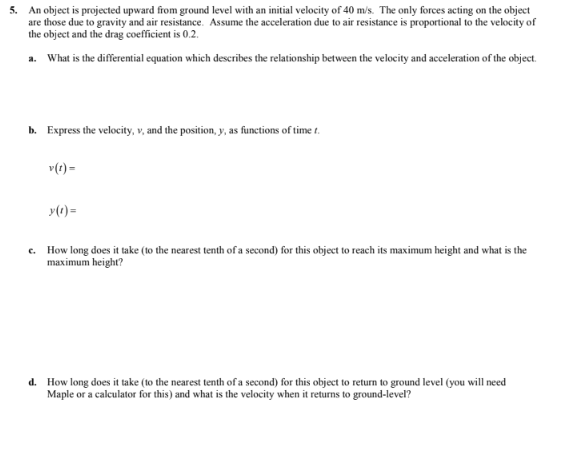 Solved 5. An object is projected upward from ground level | Chegg.com