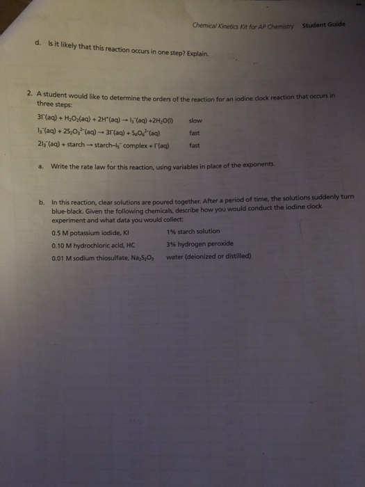 Solved Chemical Kinetics Kit for AP Chemistry Student Guide | Chegg.com