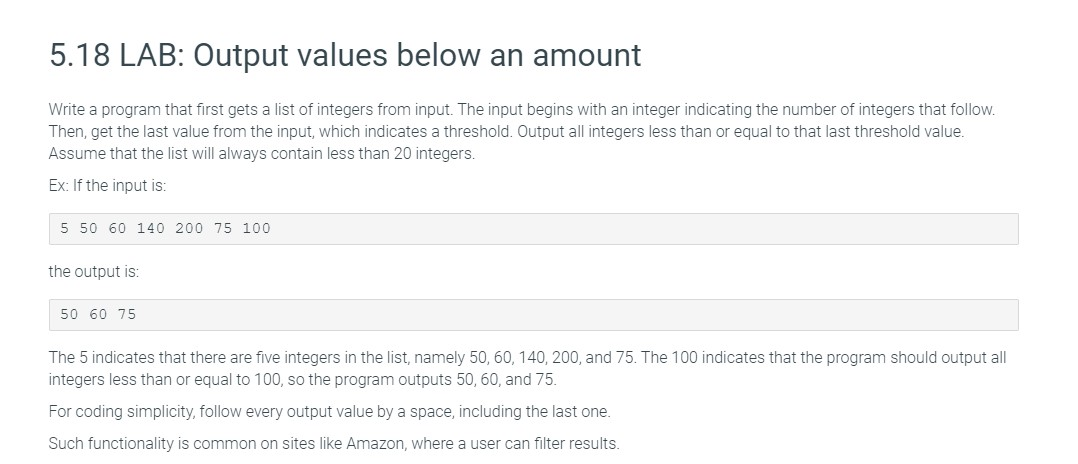 Solved 518 Lab Output Values Below An Amount Write A
