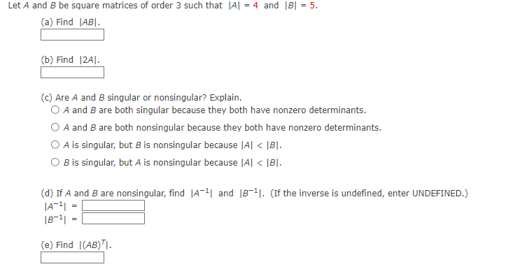 Solved Let A and B be square matrices of order 3 such that | Chegg.com