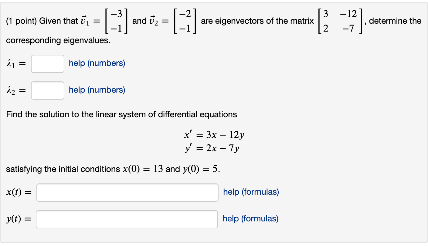 Solved -3 (1 point) Given that ū1 (-1 and ū2 1:2) are | Chegg.com Solved -3 (1 point) Given that ū1 (-1 and ū2 1:2) are | Chegg.com