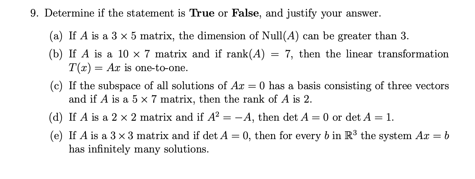 Solved 9. Determine if the statement is True or False, and | Chegg.com