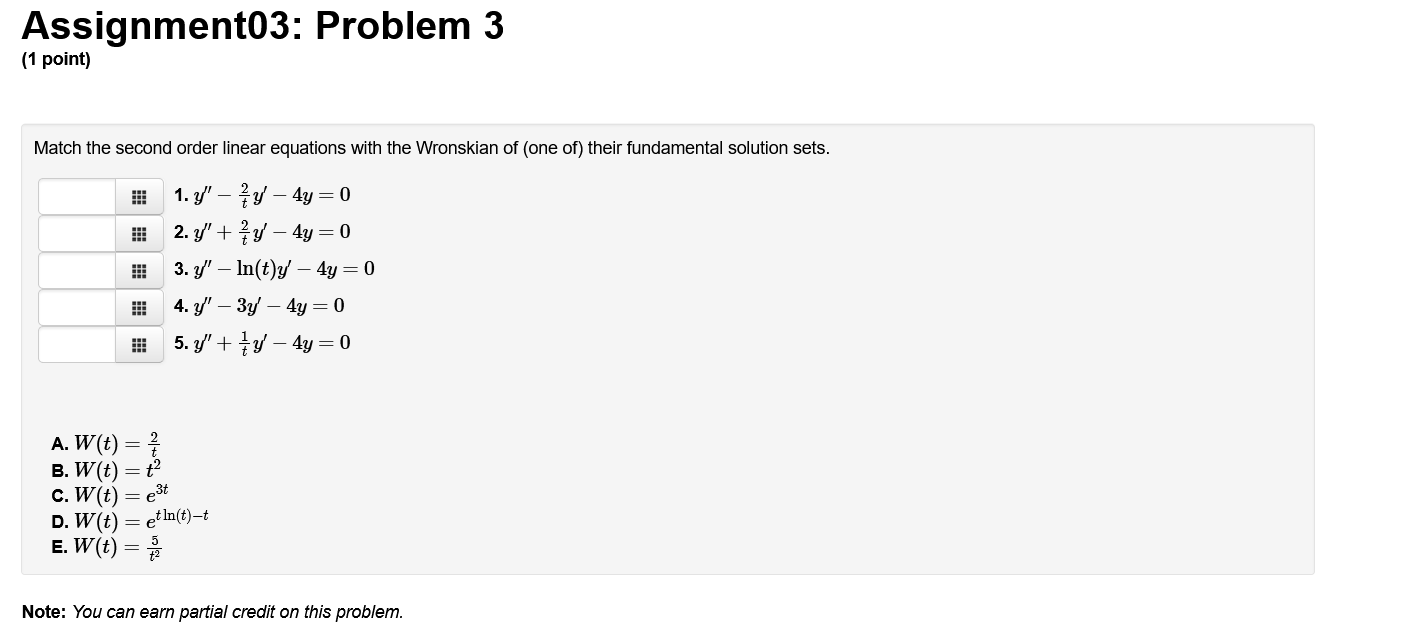 Solved Assignment03: Problem 3 (1 point) Match the second | Chegg.com